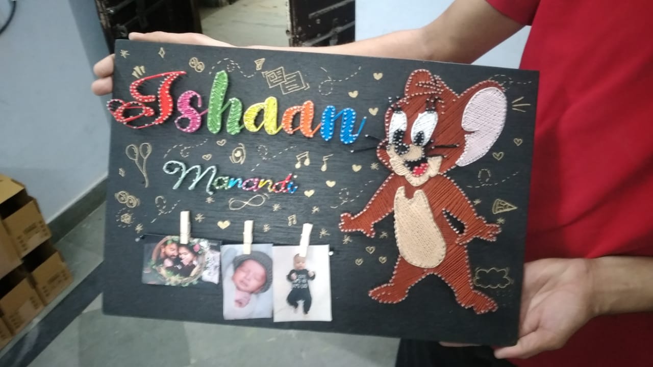 String Art Name Plate With Cartoon Character – Giggling Gifts