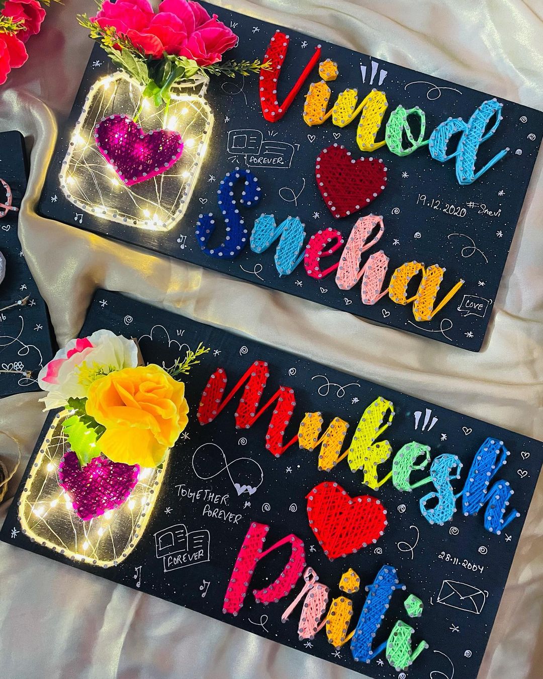 Couple String Art Board With Lighting Jar – Giggling Gifts